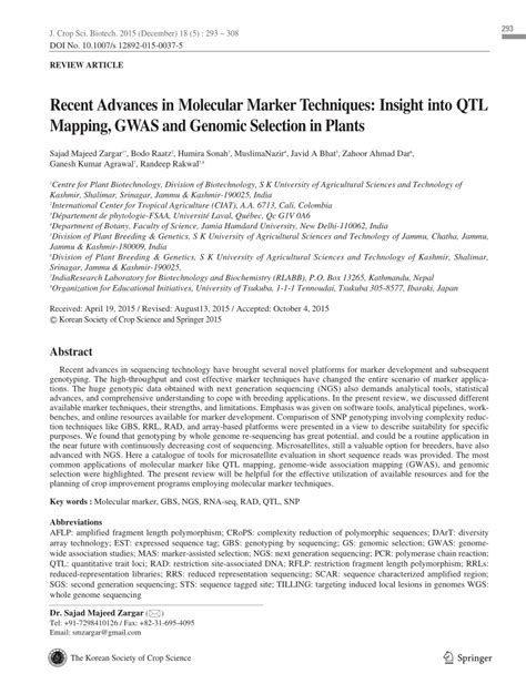 Pdf Recent Advances In Molecular Marker Techniques Insight Into Qtl