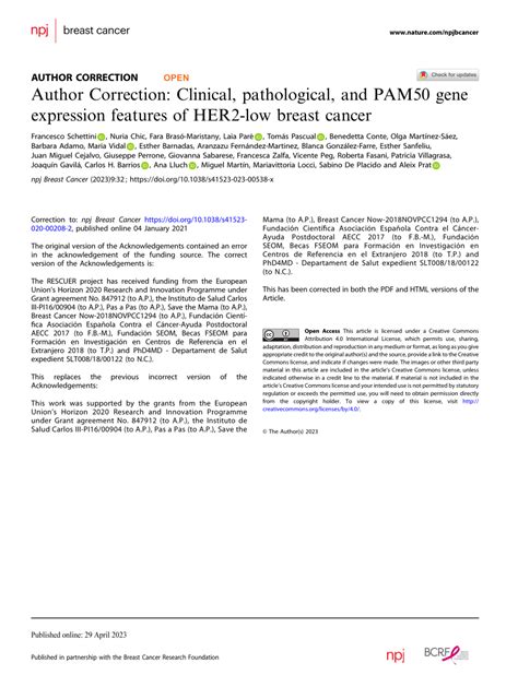 Pdf Author Correction Clinical Pathological And Pam50 Gene
