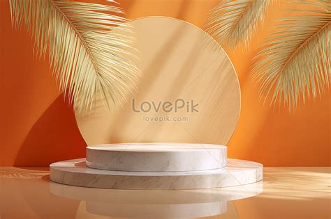 대리석 둥근 테이블과 손바닥 잎