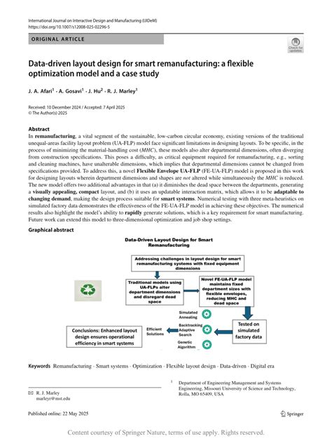 Pdf Data Driven Layout Design For Smart Remanufacturing A Flexible Optimization Model And A