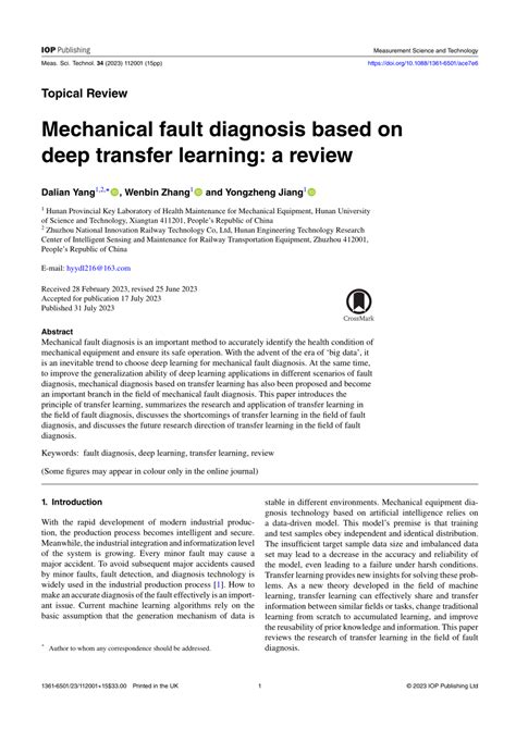 Mechanical Fault Diagnosis Based On Deep Transfer Learning A Review
