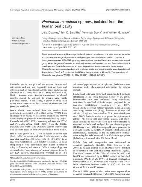 Pdf Prevotella Maculosa Sp Nov Isolated From The Human Oral Cavity