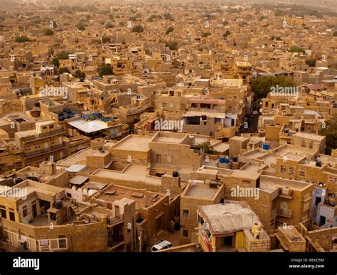 Jaisalmer India A View From Above Of The Yellow Sandstone Buildings