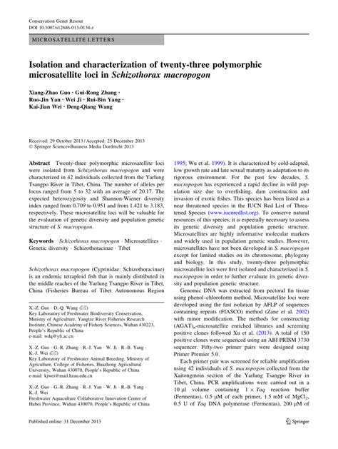 Pdf Isolation And Characterization Of Twenty Three Polymorphic Microsatellite Loci In
