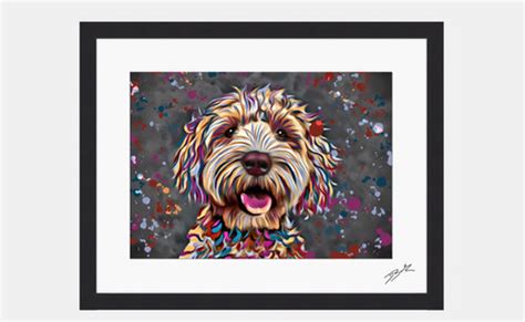 Cockapoo Dog Colour Splash Framed Contemporary Dog Art Aquamarine