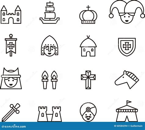 Outline Set Of Medieval Icons Stock Vector Illustration Of Indian Crusades 60584294