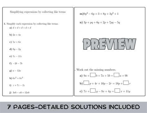 Simplifying Expressions By Collecting Like Terms Worksheet With Solutions Teaching Resources