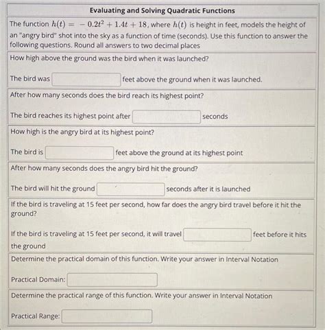 Solved Evaluating and Solving Quadratic Functions The | Chegg.com