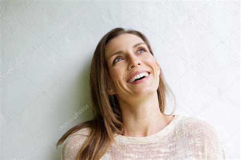 Woman Smiling Looking Up
