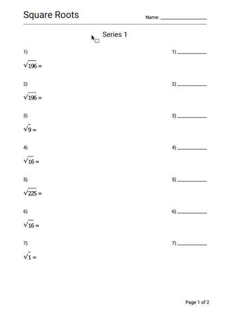 Math Calculate Square Roots Practice Worksheet Series 1 Geek Slop Online