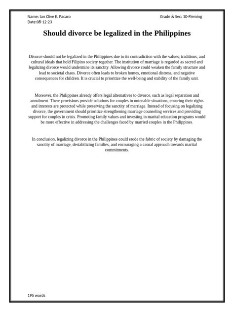 Should Divorce Be Legalized In The Philippines Pdf