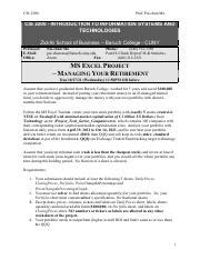 CIS ExcelProject Fall Pdf CIS Prof Pai Chun Ma CIS INTRODUCTION TO