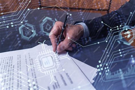 Premium Photo A Client In Dark Blue Suit Is Signing A Contract To Create A New Software To