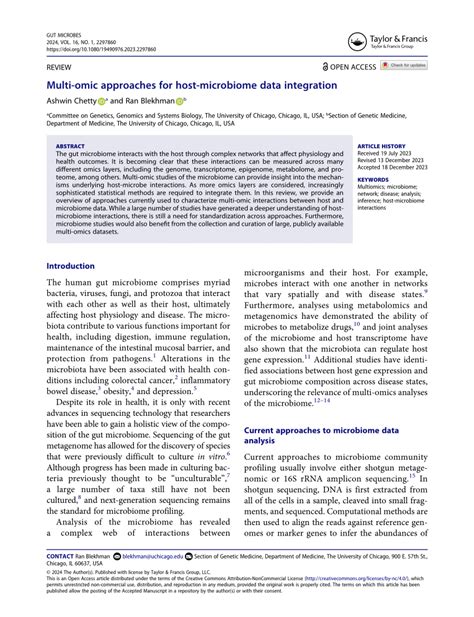 Pdf Multi Omic Approaches For Host Microbiome Data Integration