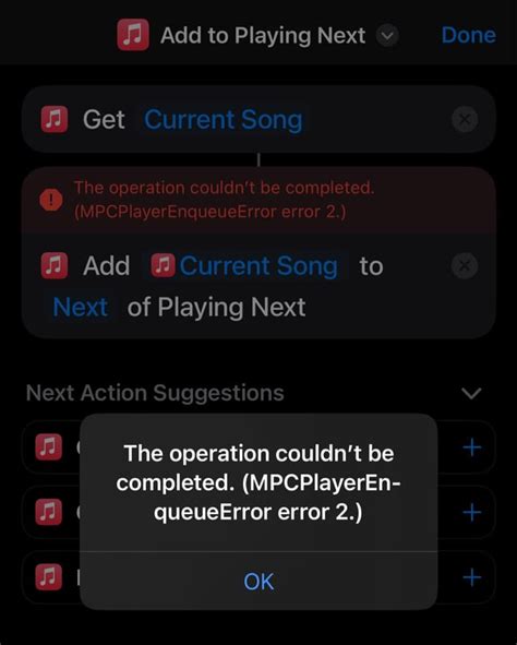 “play next” action not working r shortcuts