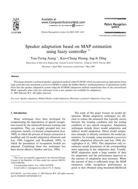 pdf speaker adaptation based on map estimation using fuzzy controller