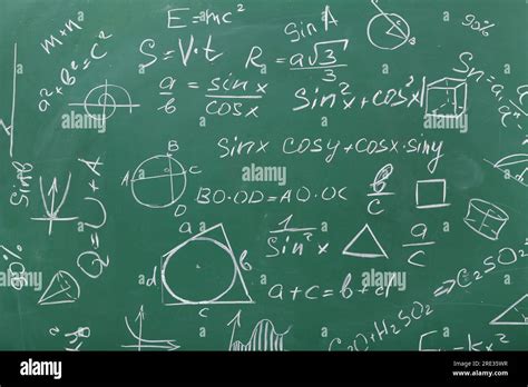 Different Drawn Geometric Figures And Math Formulas On Green Chalkboard Stock Photo Alamy