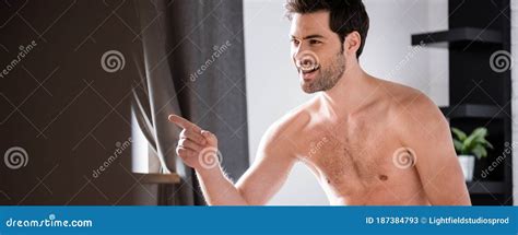 Shot Of Handsome Smiling Shirtless Man Stock Image Image Of Caucasian Positive