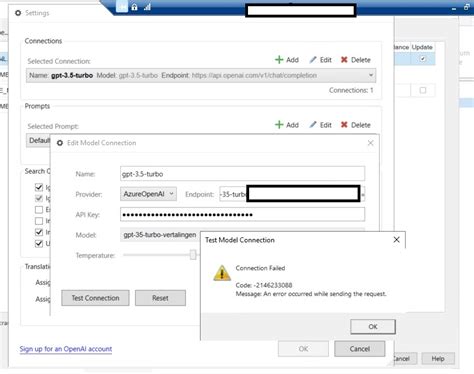 can t connect to azureopenai in ai professional an error occured