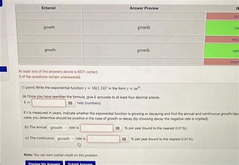 solved 1 point write the exponential function y 16 1 24 t