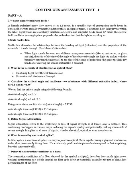 Continuous Assessment Test I Pdf Dispersion Optics Optical Fiber