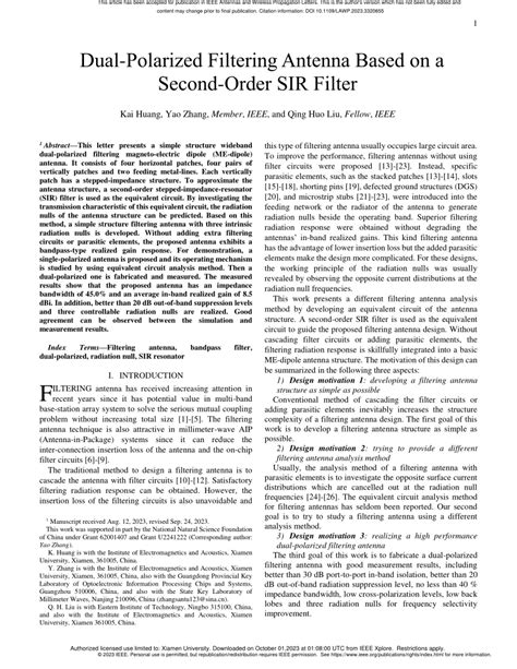 pdf dual polarized filtering antenna based on a second order sir filter