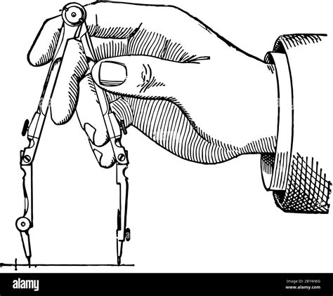 Compasses Is A Pencil And Pen Point Are Provided Vintage Line Drawing