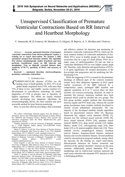 PDF Unsupervised Classification Of Premature Ventricular Contractions Based On RR Interval And