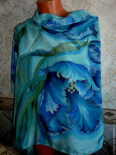 Платок батик шёлковый Шёлковый платок Платок крепдешин Тюльпаны в интернет магазине на Ярмарке