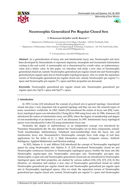 Pdf Neutrosophic Generalized Pre Regular Closed Sets