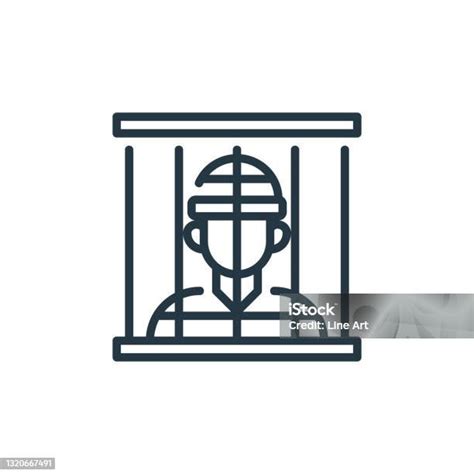 법과 정의 개념에서 감옥 아이콘 벡터 감옥 편집 가능한 뇌졸중의 얇은 선 그림 웹 및 모바일 앱 로고 인쇄 미디어에 사용하기 위한 선형 기호를 감옥에 가두습니다 강철에 대한