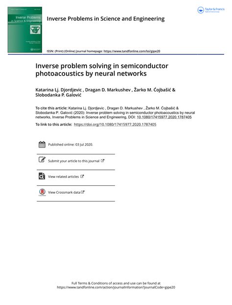 pdf inverse problem solving in semiconductor photoacoustics by neural
