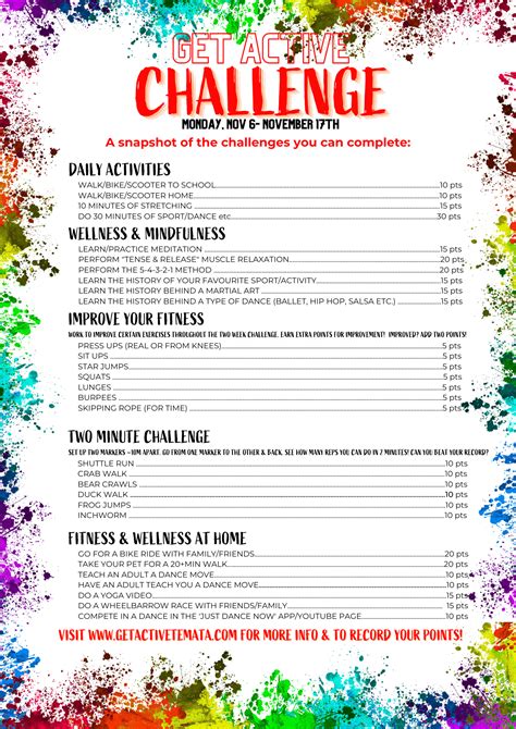 Challenge Activities TE MATA SCHOOL COLOUR RUN GET ACTIVE CHALLENGE