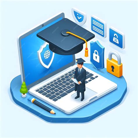 3d Flat Vector As Cyber Security Training Icon With A Graduation Cap And Shield Concept As