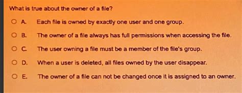 Solved What Is True About The Owner Of A File A Each File