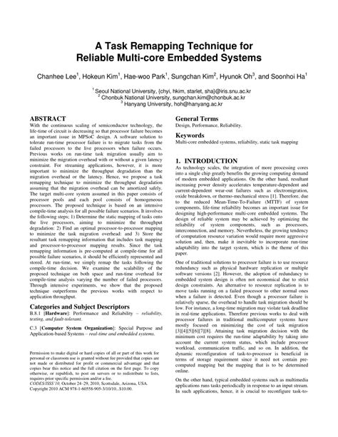 pdf a task remapping technique for reliable multi core embedded systems