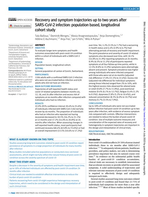 Pdf Recovery And Symptom Trajectories Up To Two Years After Sars Cov 2 Infection Population