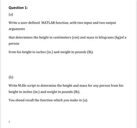 solved question 1 a write a user defined matlab function