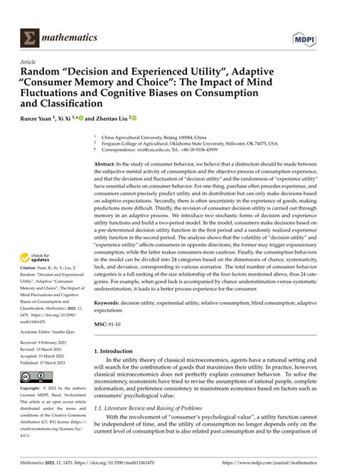Pdf Random Decision And Experienced Utility” Adaptive Consumer Memory And Choice” The