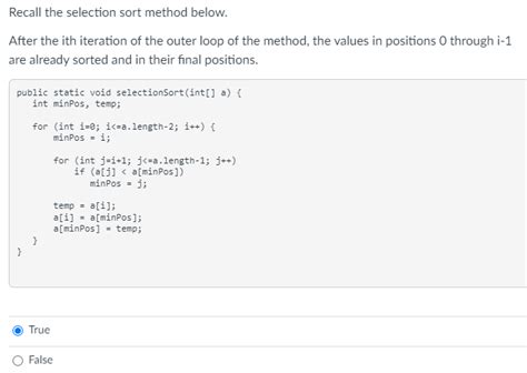 Solved Recall The Selection Sort Method Below After The Ith