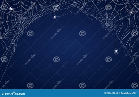 Spider Web Banner Halloween Spooky Decorated Background With Cobwebs In Corners And Hanging