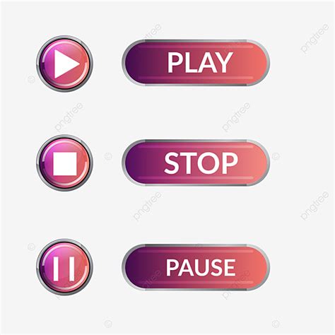 Color Game Button Set Element Pause Stop PNG And Vector With Transparent Background For Free