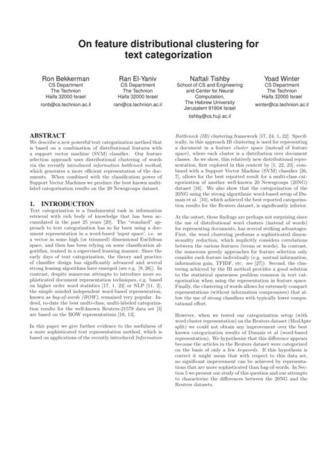 Pdf On Feature Distributional Clustering For Text Categorization