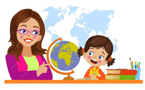 Professor E Aluno Trabalhando Em Aulas De Sala De Aula Vetor Premium