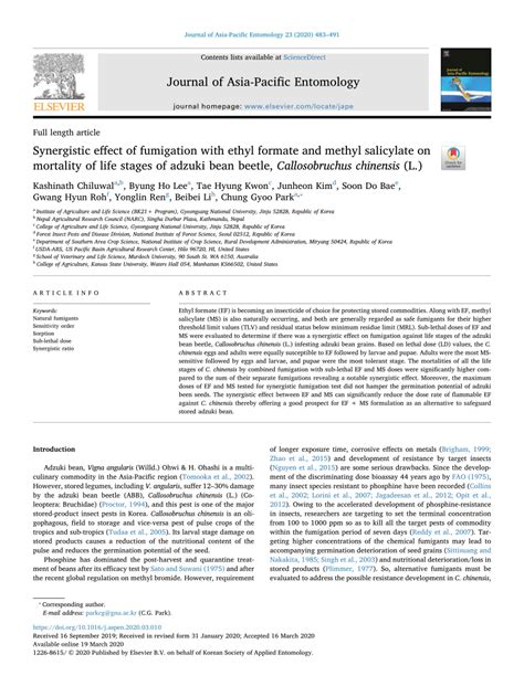 Pdf Synergistic Effect Of Fumigation With Ethyl Formate And Methyl