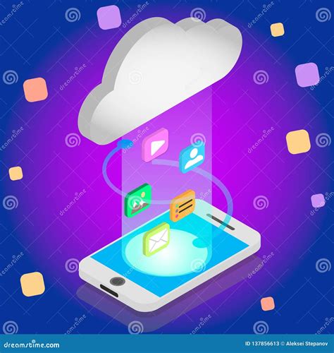 isometric cloud storage concept synchronization backend cloud data