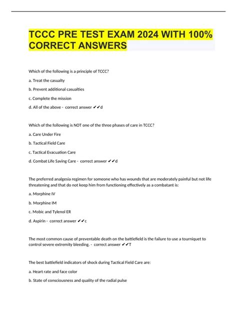 Tccc Pre Test Exam 2024 With 100 Correct Answers Tccc Stuvia Us