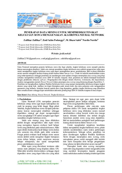 Pdf Penerapan Data Mining Untuk Memprediksi Tingkat Kelulusan Siswa