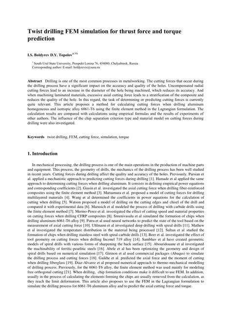 Pdf Twist Drilling Fem Simulation For Thrust Force And Torque Prediction