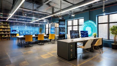 Premium Photo Interior Of A Blockchain Technology Company With Secure